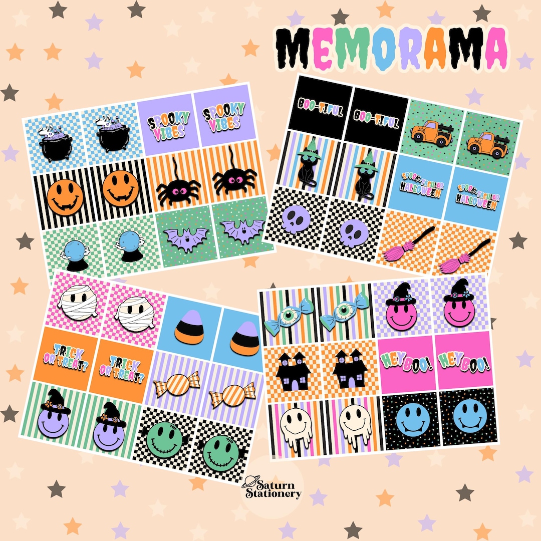Halloween Memorama, Memory Game Poster Tablecloth for Coloring With ...