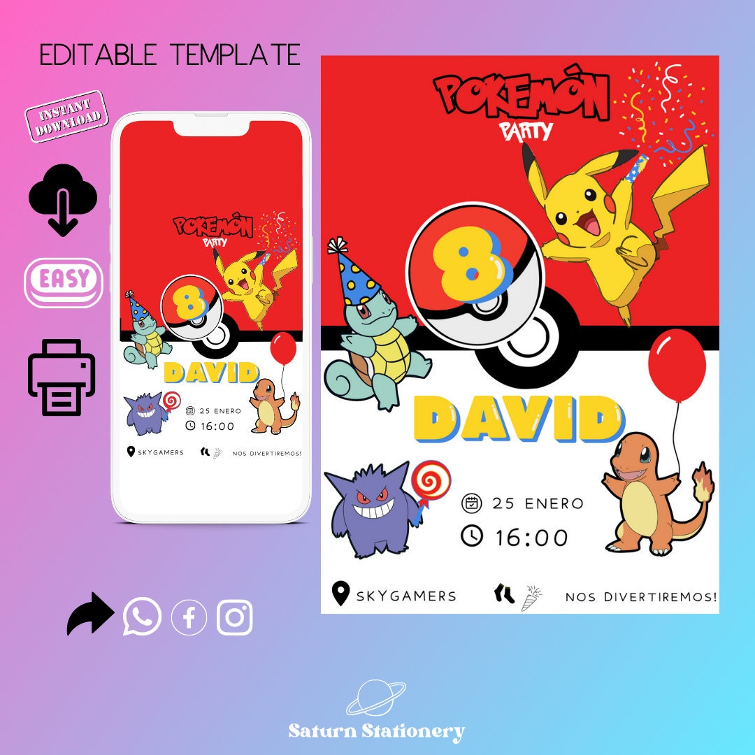 Pokemon Editable Birthday Digital Invitation Pokemon Birthday - Etsy