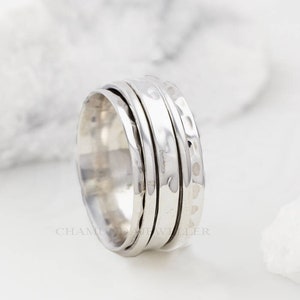 Spinner Rings, Sterling Silver Ring for Women, Hammered Spinner Ring, Chunky Silver Ring ...