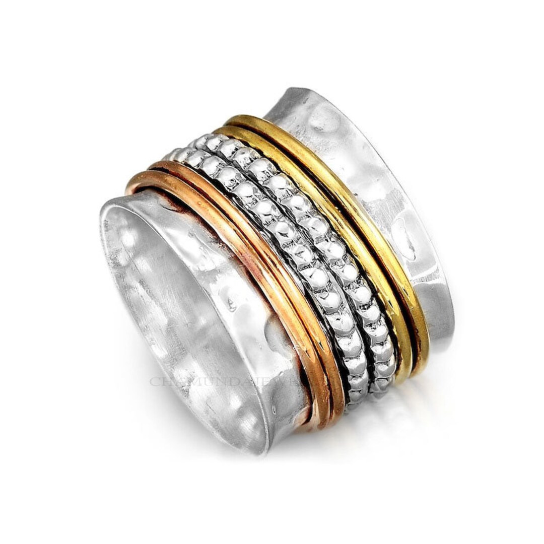 Wide Band Spinner Ring, Sterling Silver Ring, Fidget Meditation Ring ...