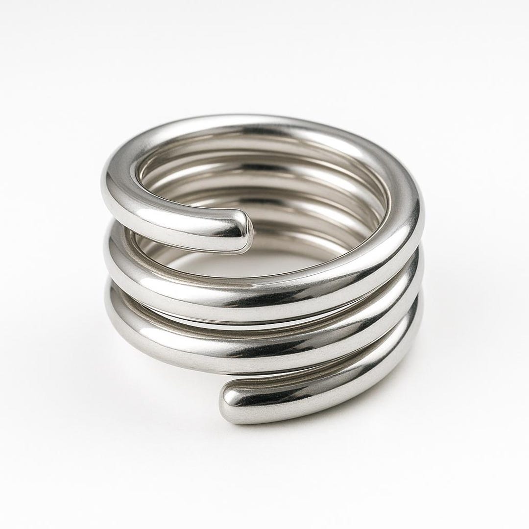 Sterling Silver Coil Ring, Heavy Gauge Spring Ring, Adjustable Spiral ...