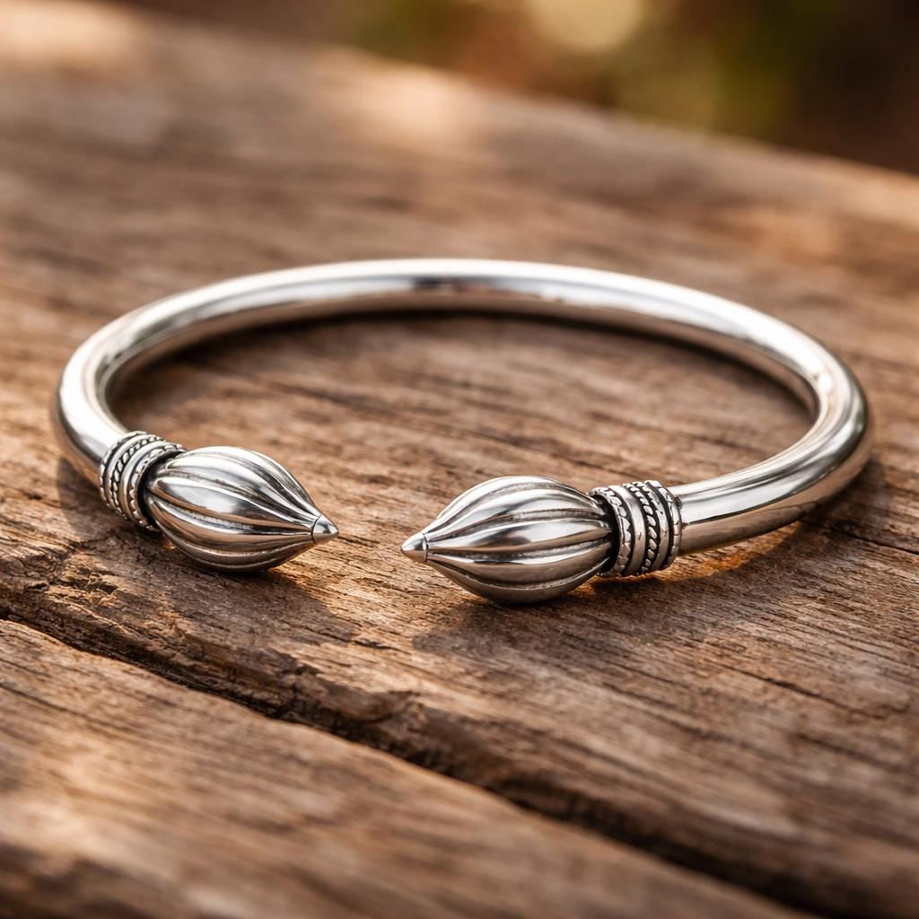 925 Sterling Silver West Indian Bangle – Cocoa Pods Pointy Ends Cuff ...