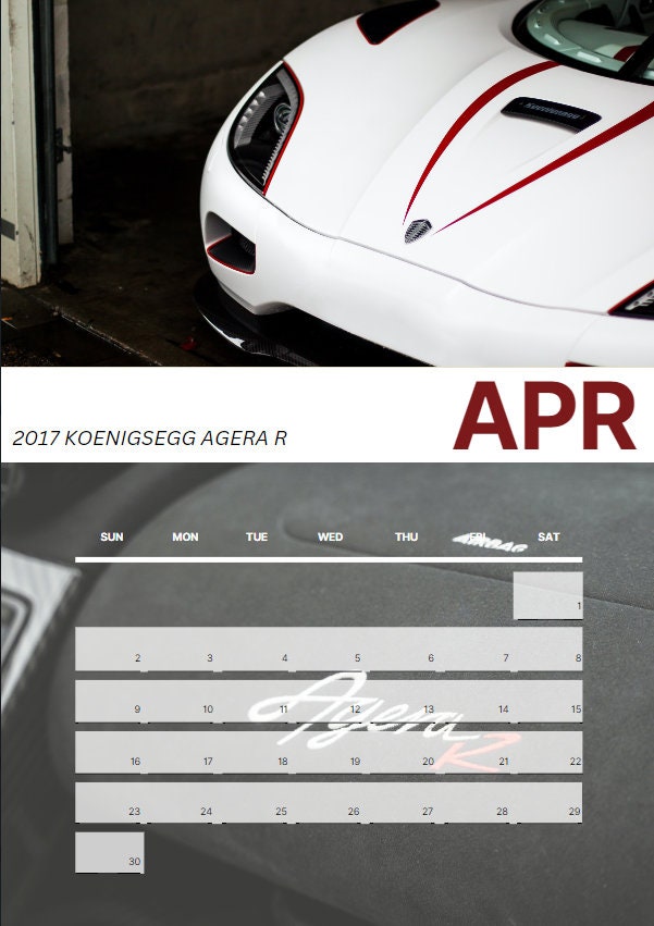Supercar Calendar 2023 // Printable - Digital Download - Etsy