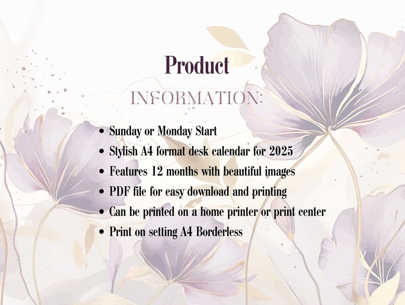 Desk Calendar Printable A4 Borderless, 2025, Sunday or Monday Start - Etsy