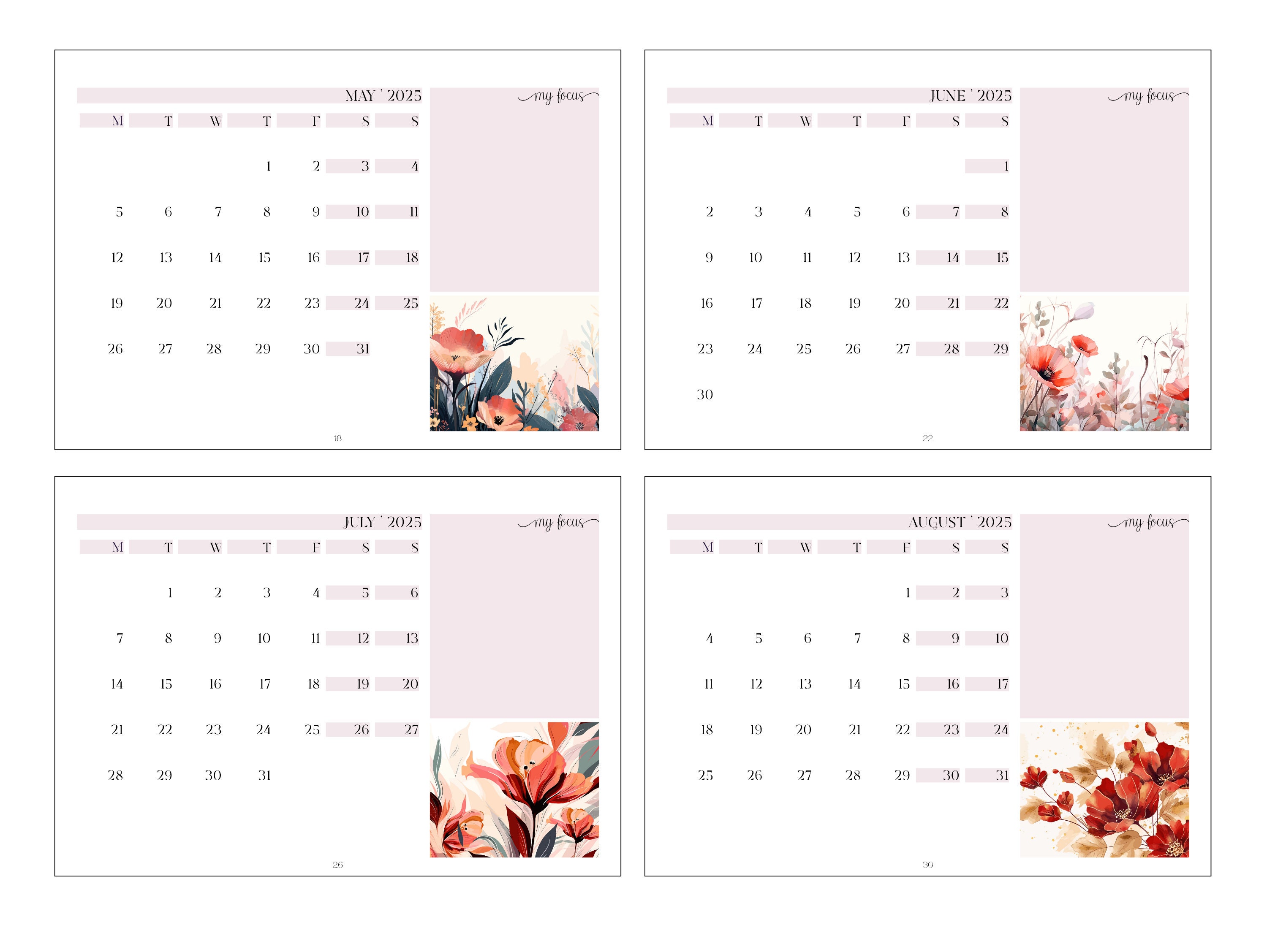 Desk Calendar Printable A4 Borderless, 2025, Sunday or Monday Start - Etsy