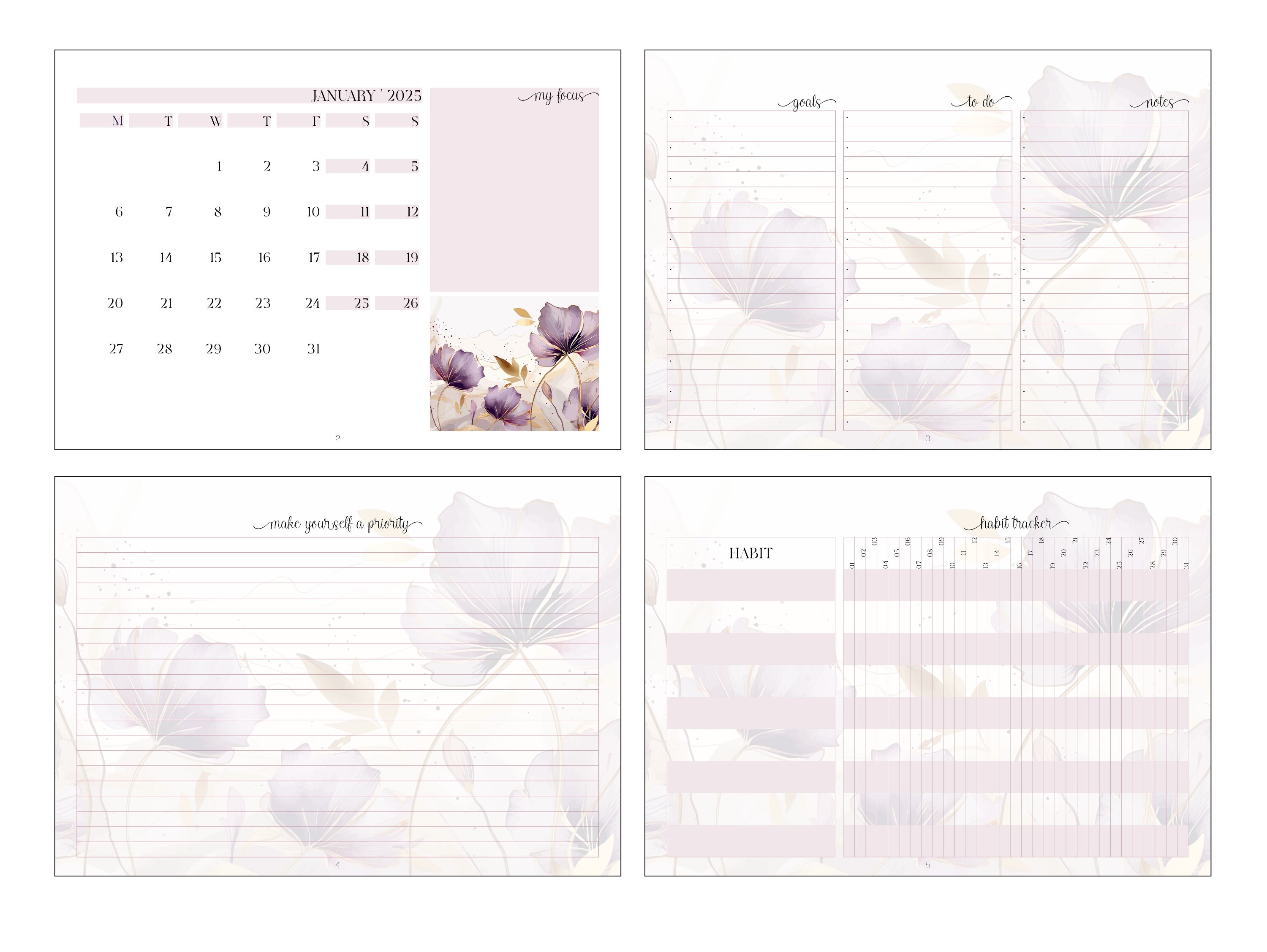 Desk Calendar Printable A4 Borderless, 2025, Sunday or Monday Start - Etsy