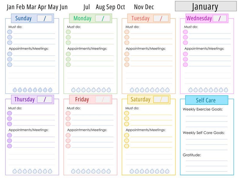 Weekly Planner Printable Landscape, Minimalist Weekly Schedule, Week at ...