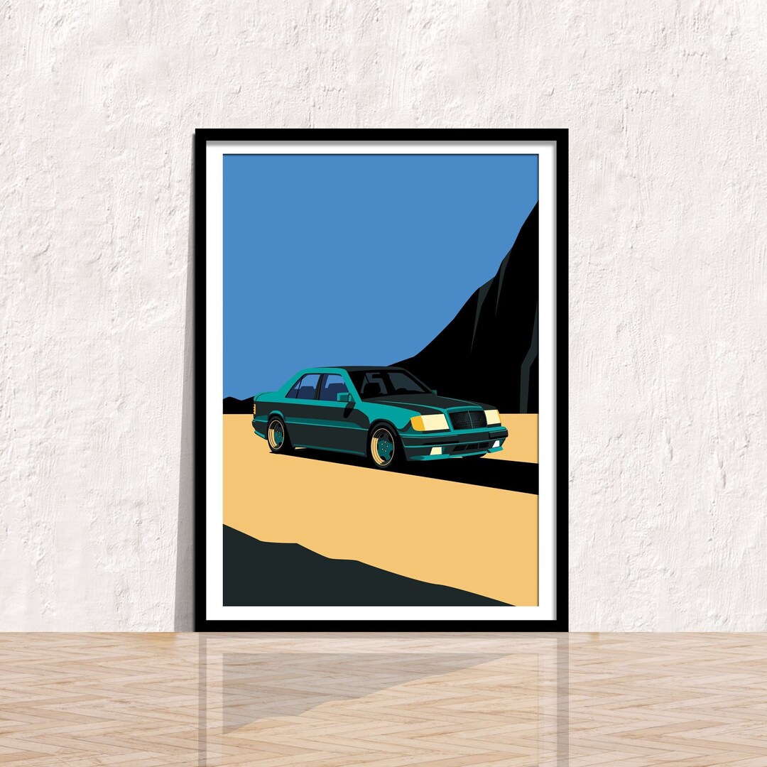 Mercedes W124 AMG Hammer Vintage Car Poster, Oldschool Classic Retro ...