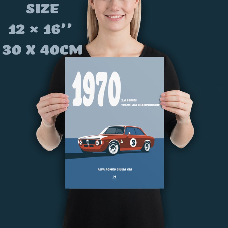 Alfa Romeo Giulia GTA Vintage Car Poster, Retro Racing Wall Art Decor Print, Handmade Automotive ...