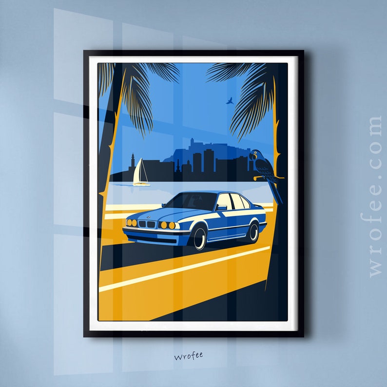 BMW M5 E34 Vintage Car Poster, Retro Car Print, Car Wall Decor, Car ...