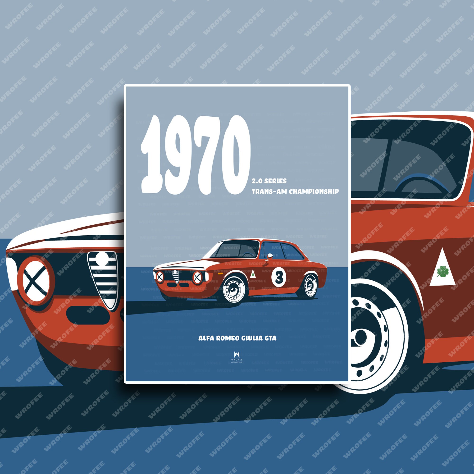 Alfa Romeo Giulia GTA Vintage Car Poster, Retro Racing Wall Art Decor Print, Handmade Automotive ...