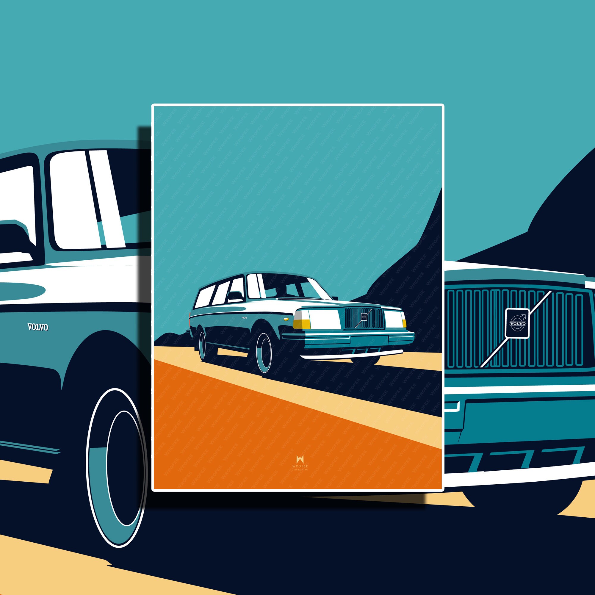 Volvo 245 Turbo Vintage Car Poster, Retro Wagon Print, Car Wall Decor ...