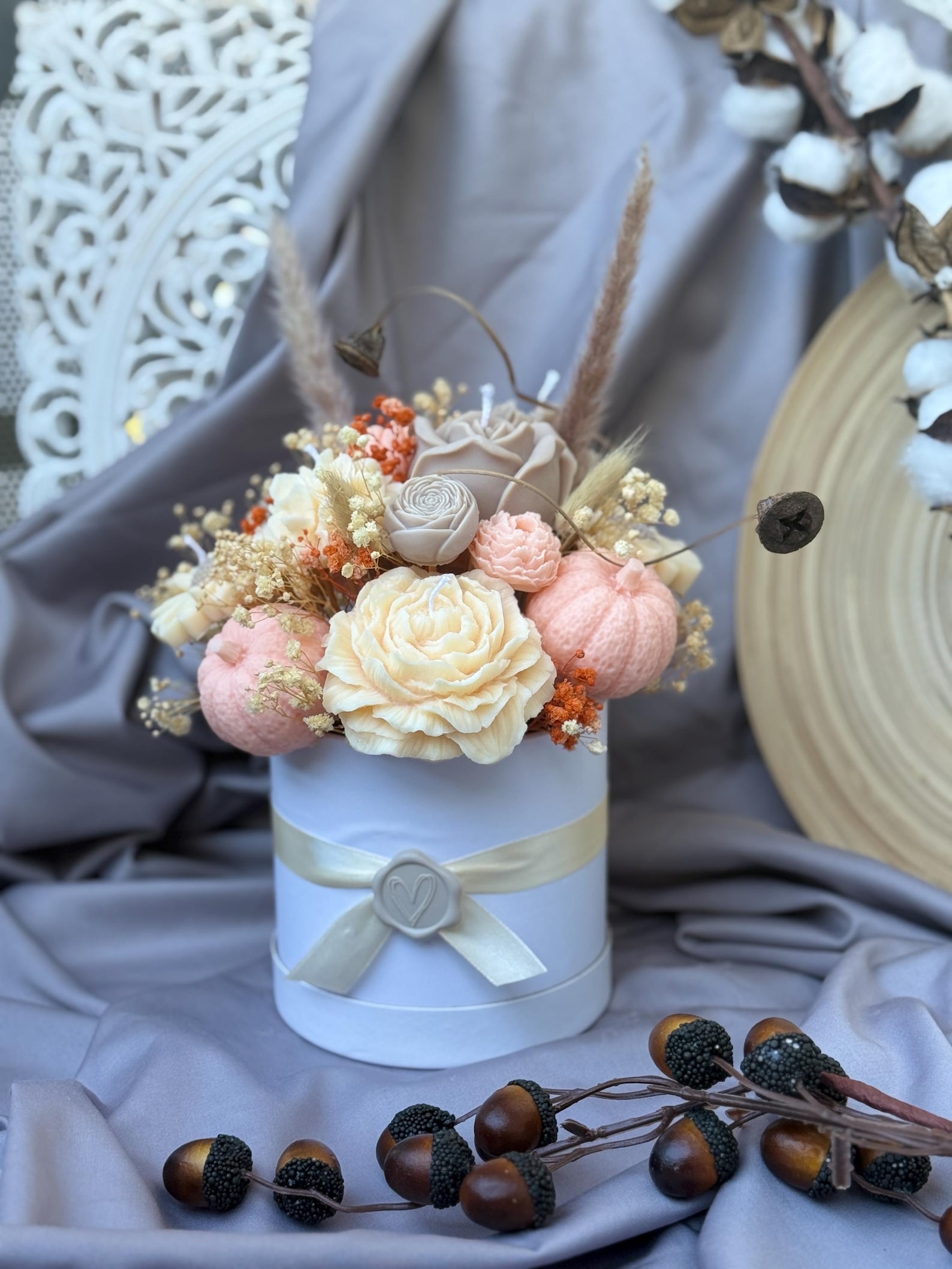 Handmade Candle Flower Box – Soy Wax Flower Arrangement in Autumn ...