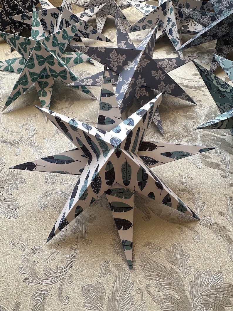 Blue Paper Star Garland: Handmade Hanging Party Decoration - Etsy