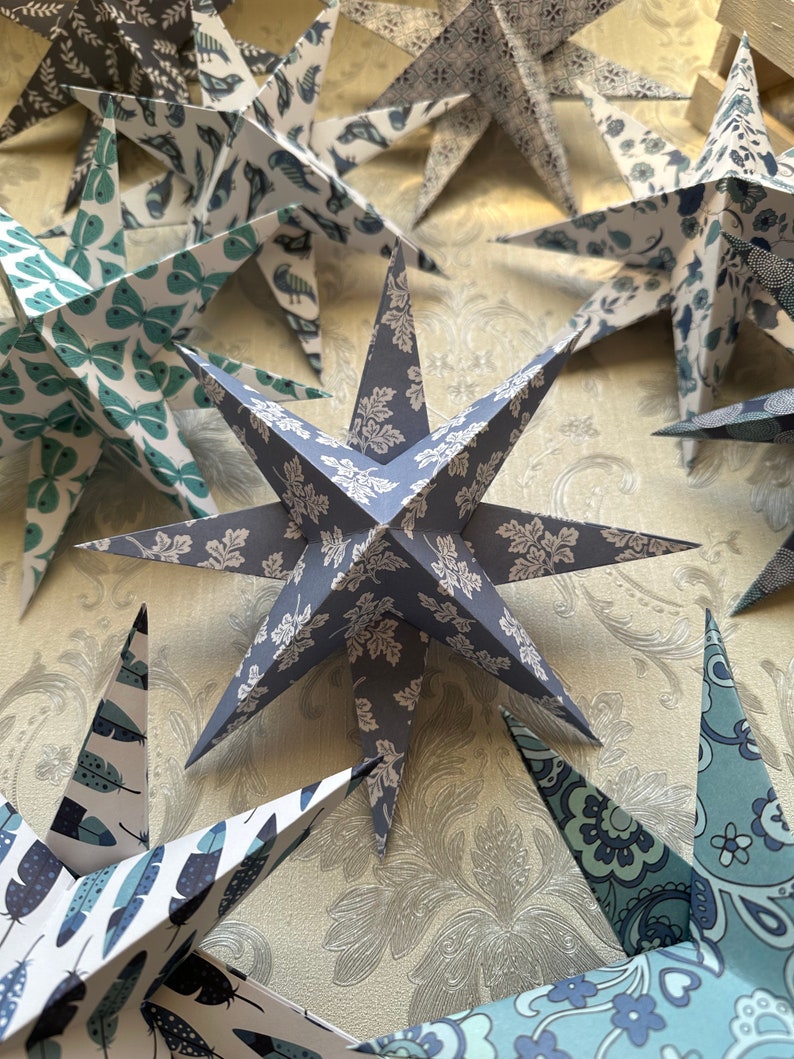Blue Paper Star Garland: Handmade Hanging Party Decoration - Etsy