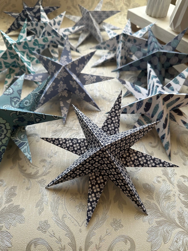 Blue Paper Star Garland: Handmade Hanging Party Decoration - Etsy