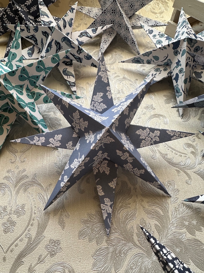 Blue Paper Star Garland: Handmade Hanging Party Decoration - Etsy