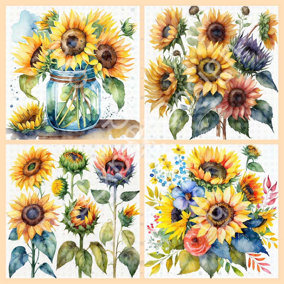 Watercolor Floral Sunflowers Clipart Fall Flowers Fall Floral 20 Pack ...