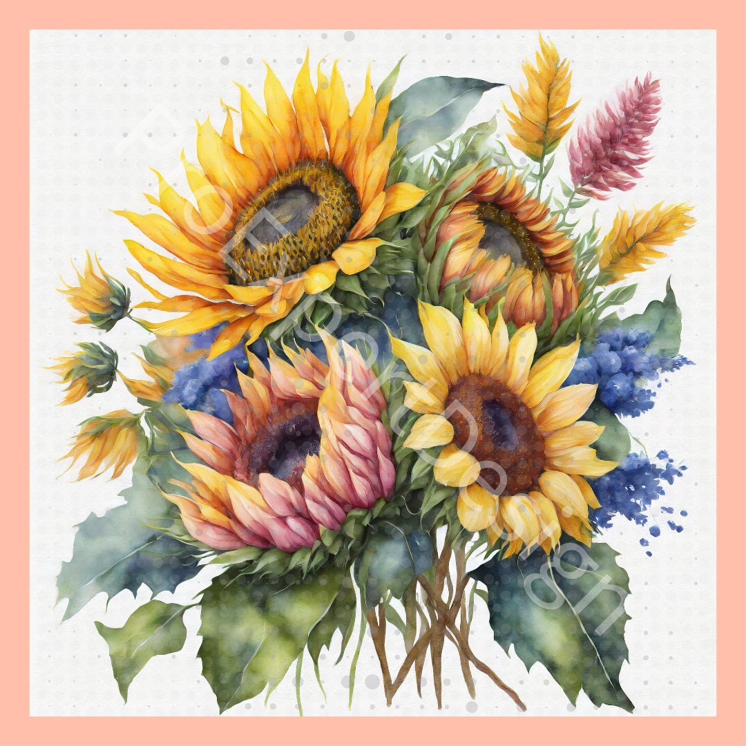 Watercolor Floral Sunflowers Clipart Fall Flowers Fall Floral 20 Pack ...