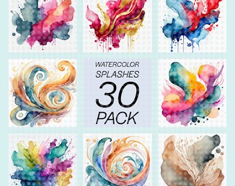 92 Watercolor Splash Clipart Bundle, Paint Splatter PNG Abstract ...