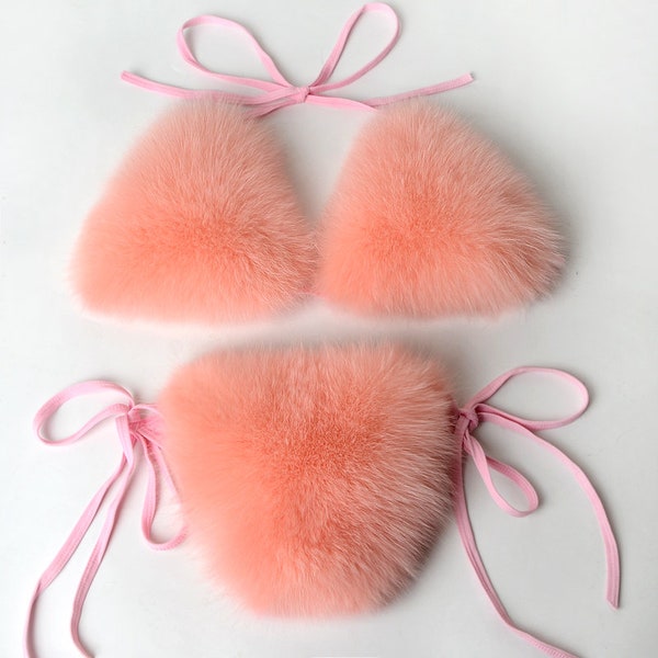 Red Fur Bikini Set Etsy