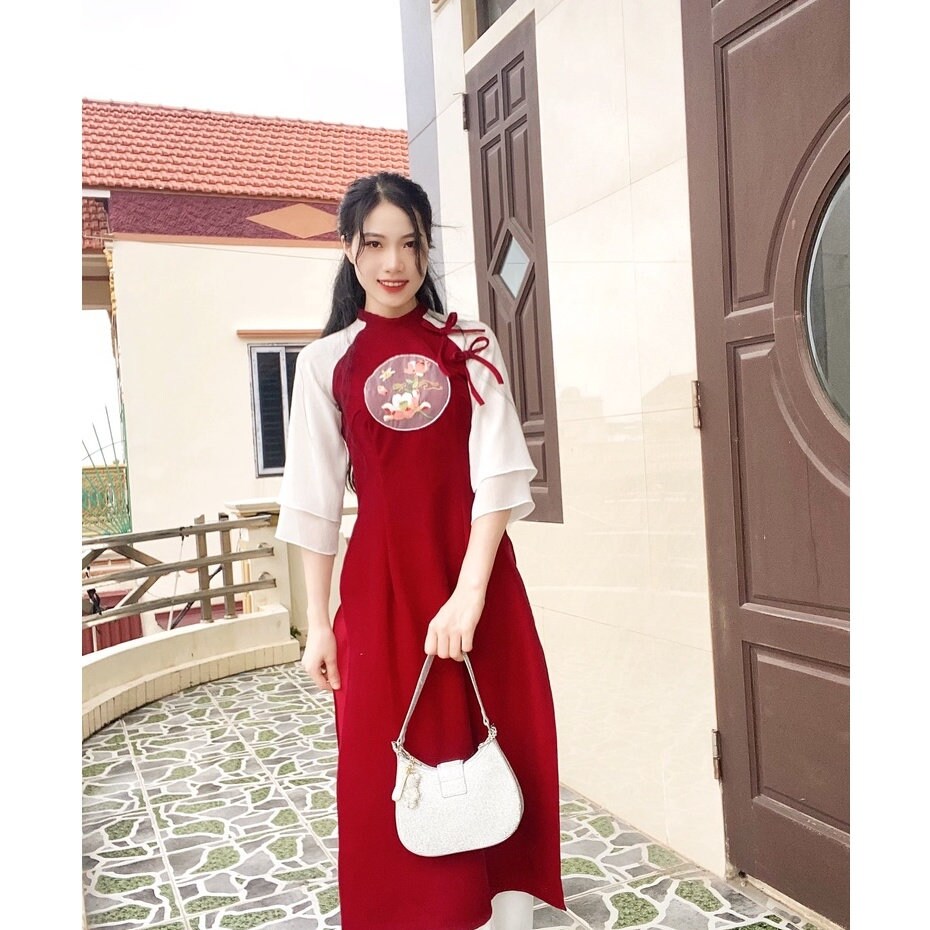 Embroidered Red Velvet Ao Dai Red Dress Pre-make Vietnamese - Etsy