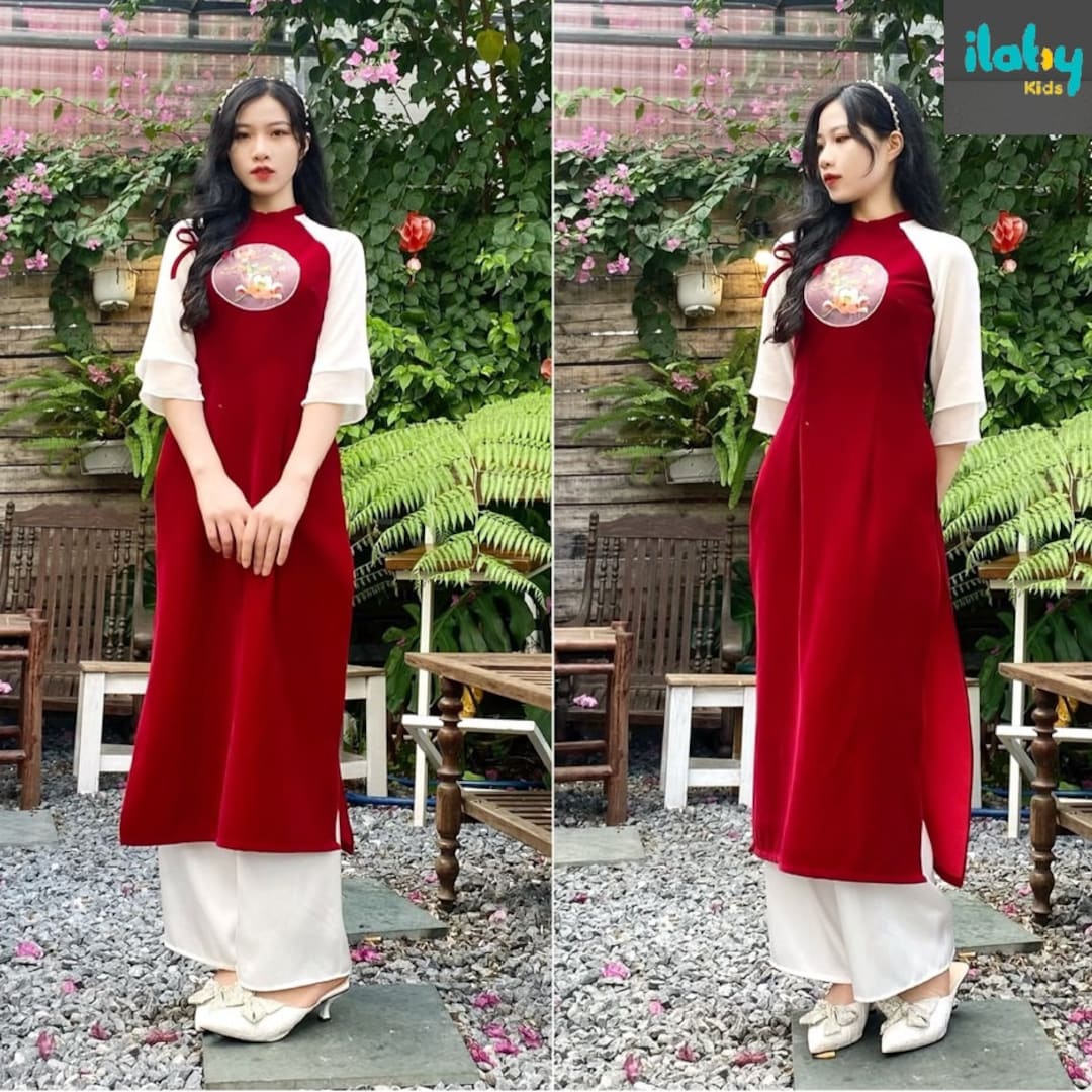 Embroidered Red Velvet Ao Dai Red Dress Pre-make Vietnamese - Etsy