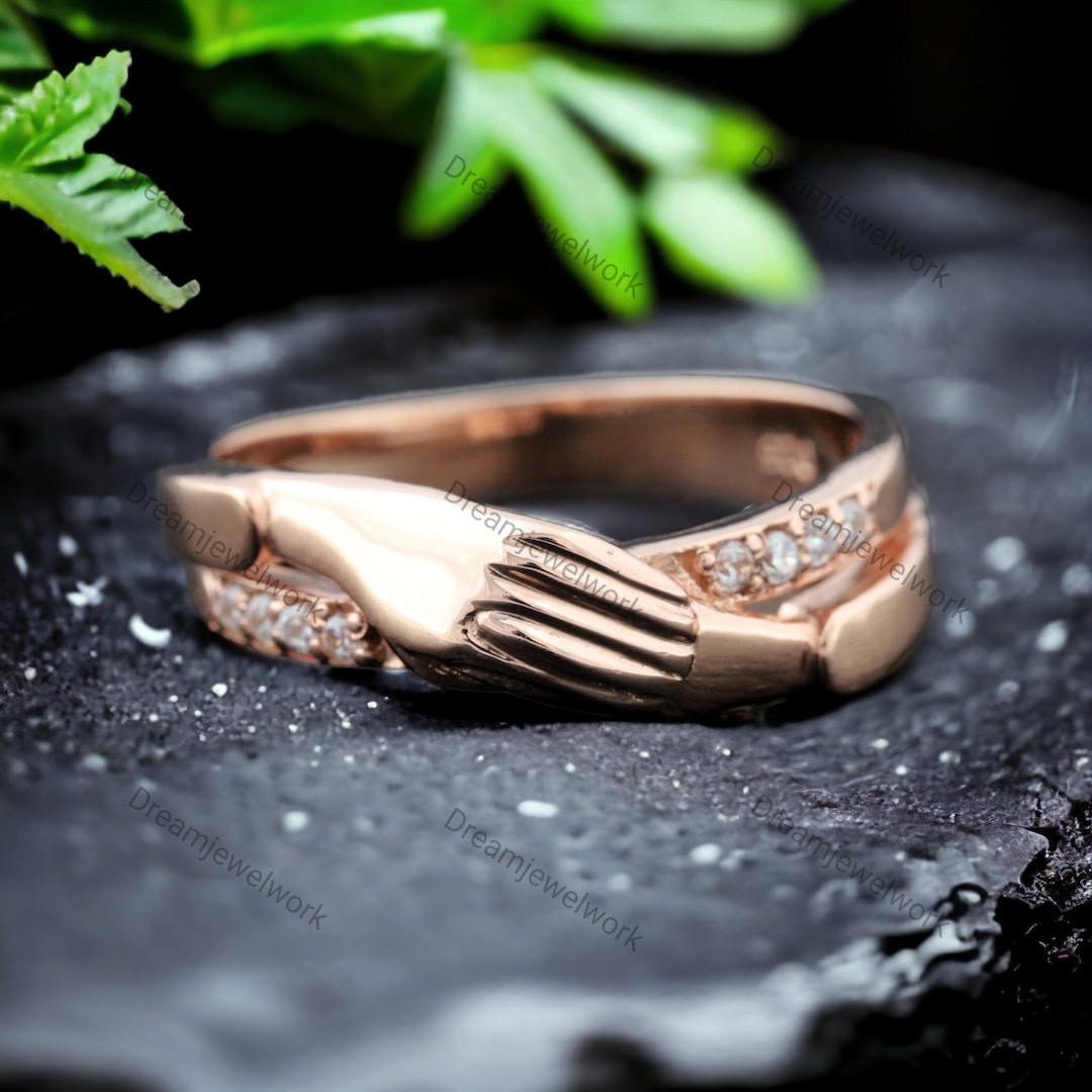 Love and Friendship Handshake Ring Antique Diamond Puzzle Engagement ...