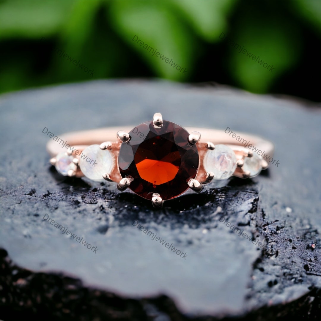 Antique Red Garnet Moonstone Ring Art Deco Bridesmaid Stacking - Etsy