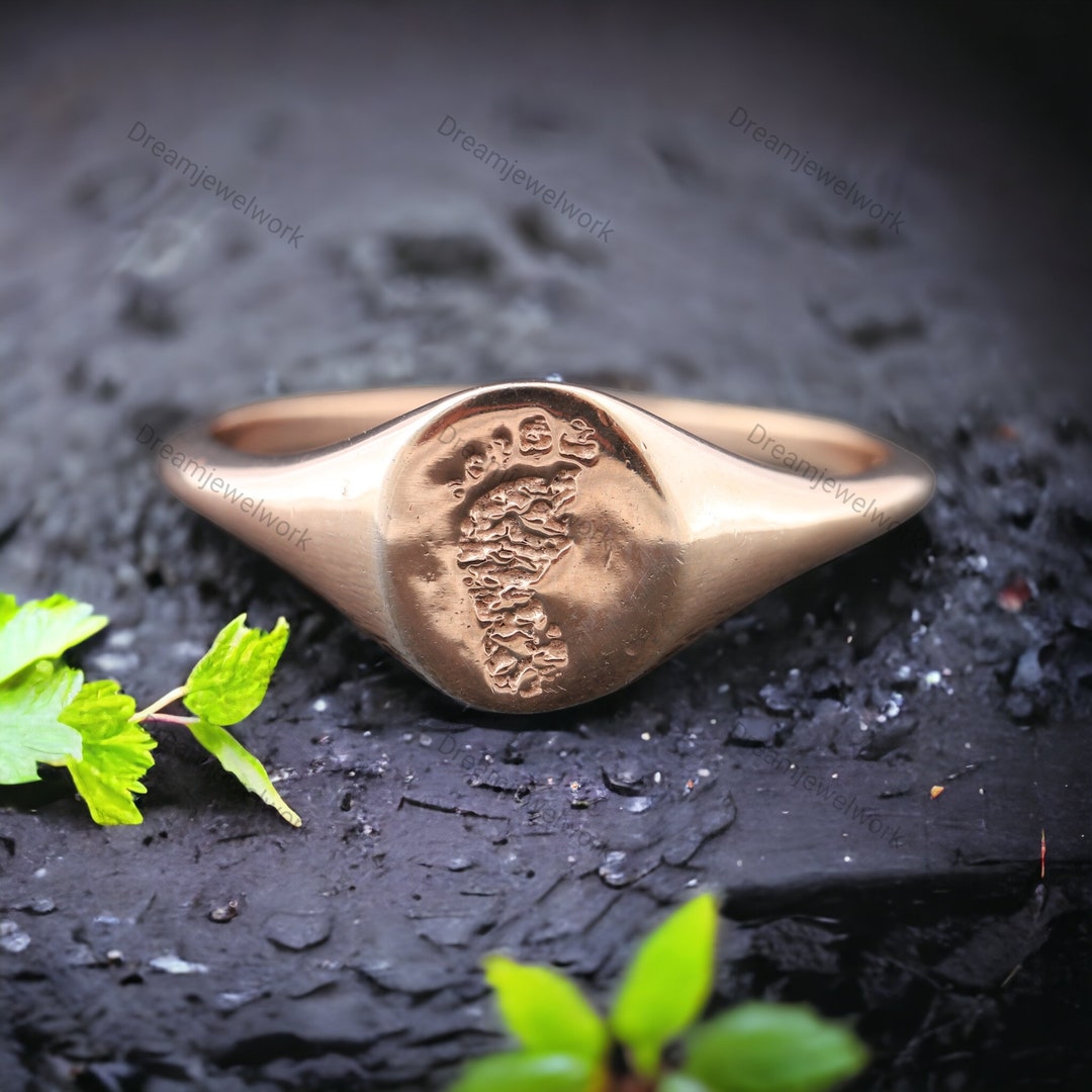 Dainty Footprint Ring Footprint Signet Ring Personalized Engraved ...