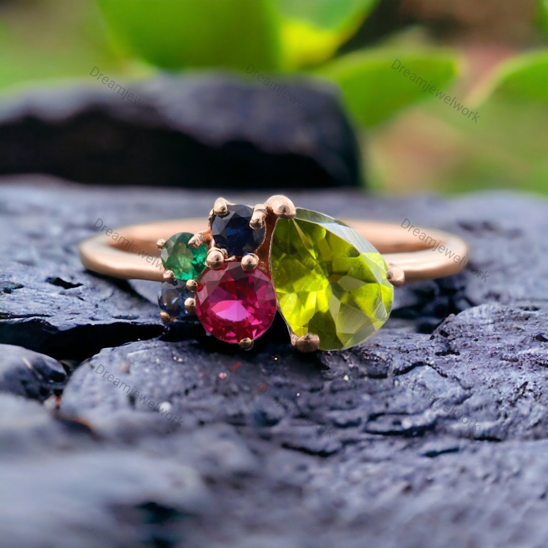 Delicate Peridot Ring Antique Art Deco Wedding Ring Multi Gemstone ...