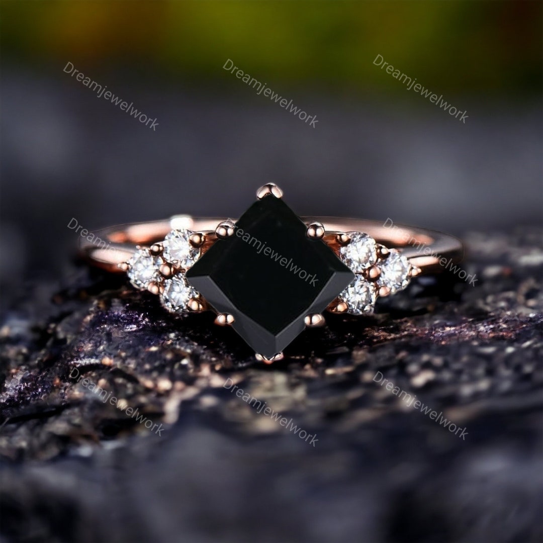 Princess Cut Black Onyx Engagement Ring Unique 14K Rose Gold - Etsy