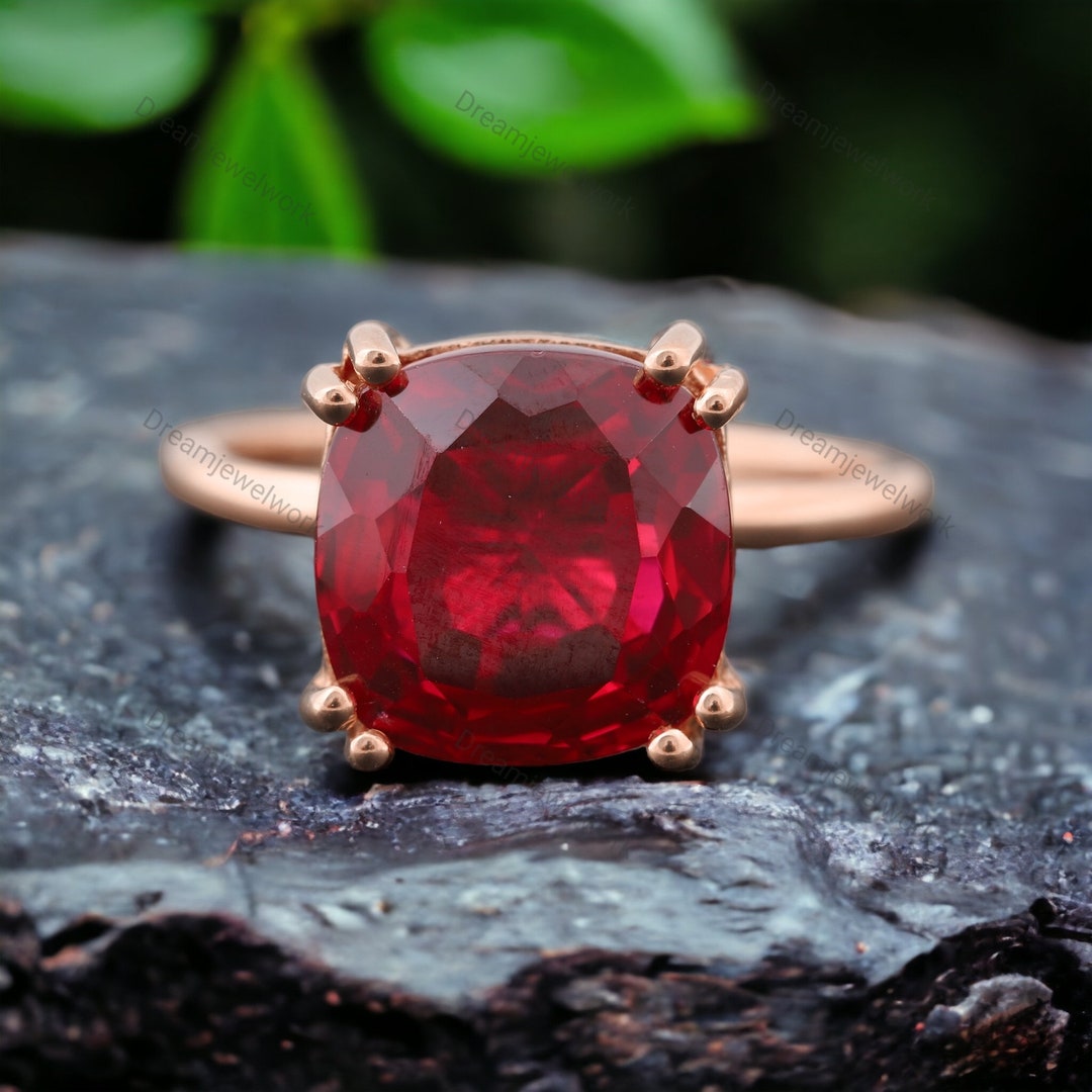 Vintage Cushion Cut Ruby Engagement Ring 14k Rose Gold Solitaire ...