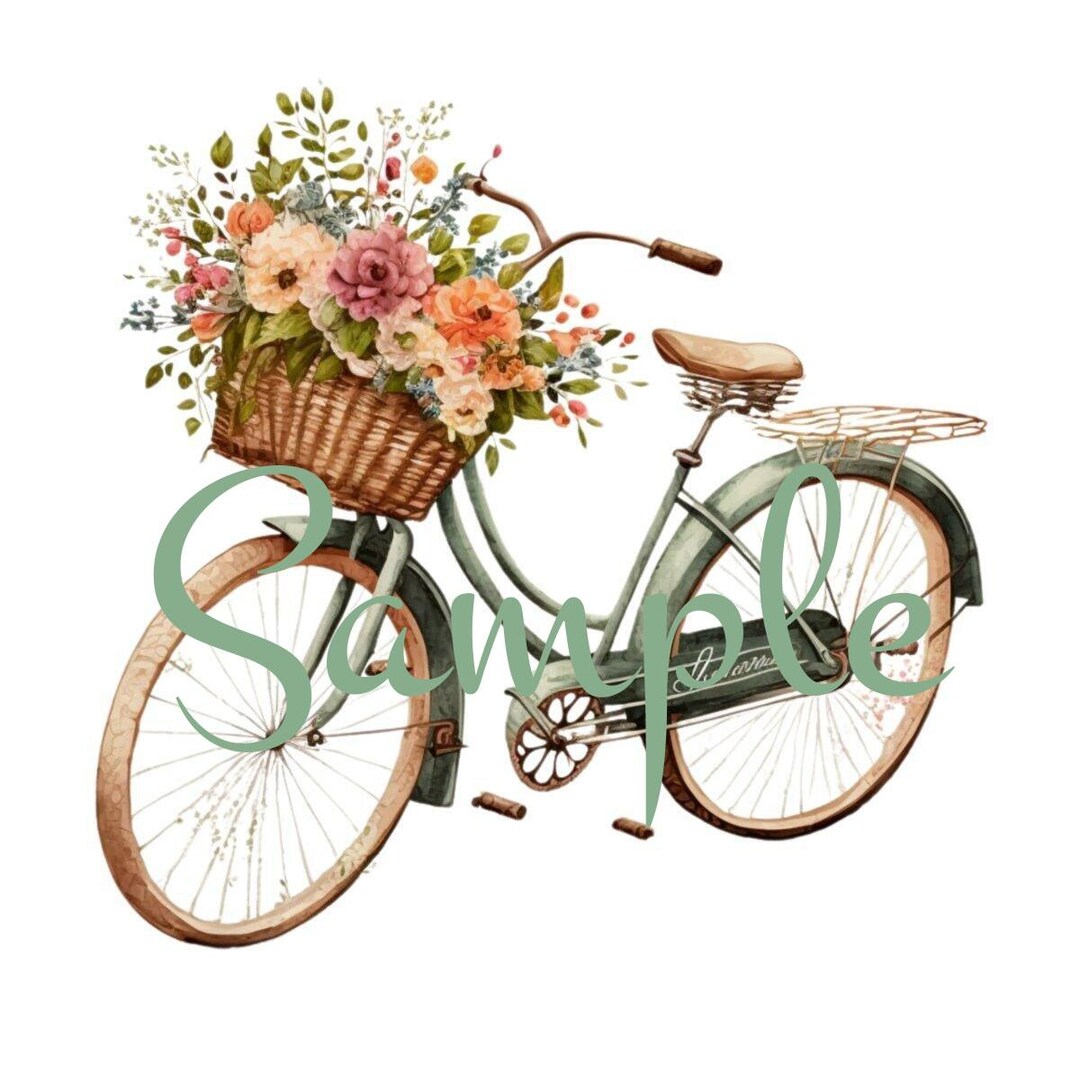 Floral Bicycle - Fabric Art Quilt Block - Whimsical - 8" X 8" - 100% ...