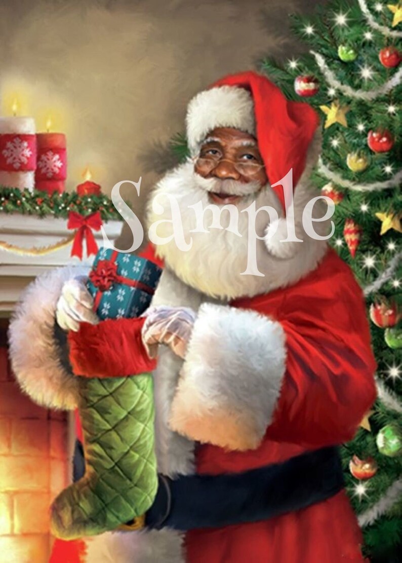 Fabric Quilt Block African American Santa Claus Christmas Cotton 8017 ...