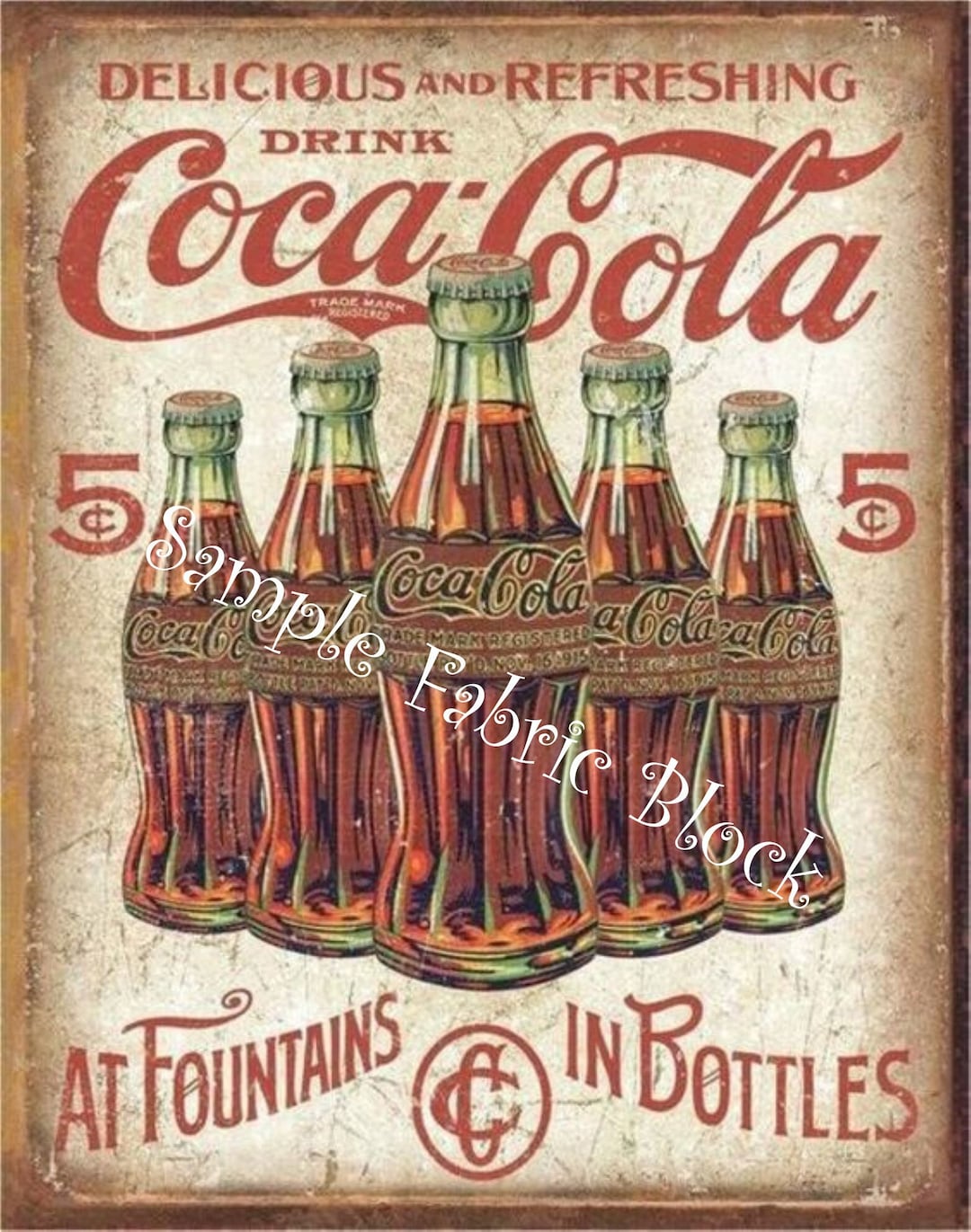 Cotton Fabric Quilt Block Rustic Coca-cola Ad Vintage Coke 5293 - Etsy