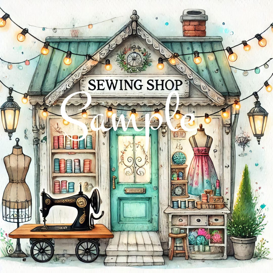 Fabric Art Quilt Block/panel - Sewing Shop - Shabby Chic - Whimsical ...