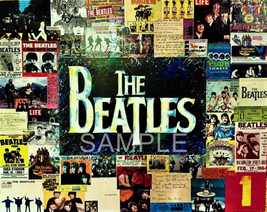 Fabric Art Quilt Block the Beatles Album Collage Retro - Etsy