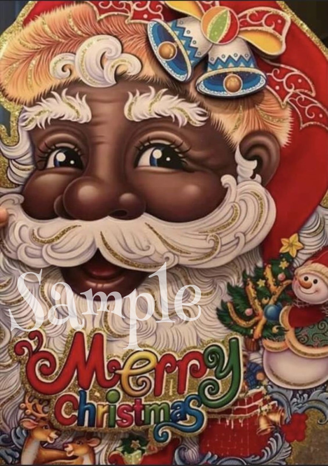 Fabric Quilt Block African American / Black Santa Claus Christmas ...