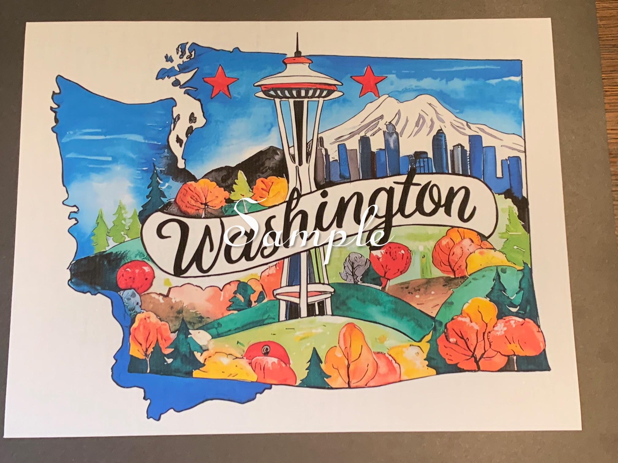WASHINGTON - State - Fabric Art Quilt Block/panel - Retro Travel ...