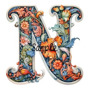 Fabric Quilt Block - Choose 1 Letter "n" Art Nouveau Illuminated ...