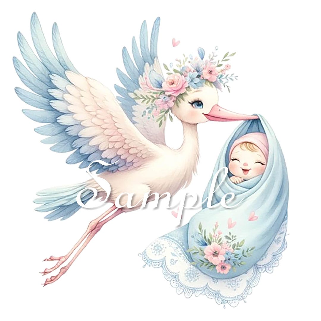 Stork Baby Quilt Block: Welcome to the World, Blue Blanket (8x8 Inch ...
