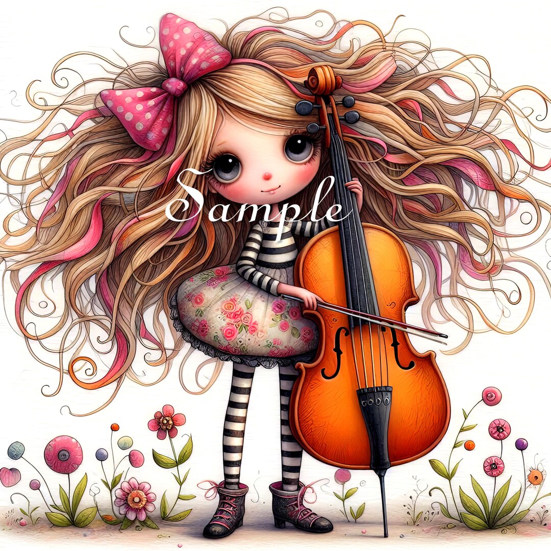 Girl Playing Cello - Fabric Art Quilt Block/panel - Musical Instruments ...