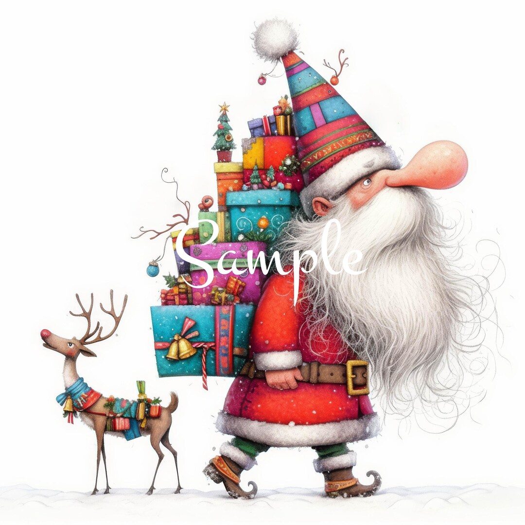 Quirky Santa & Reindeer Fabric Quilt Block: Christmas Cotton Panel (8x8 ...