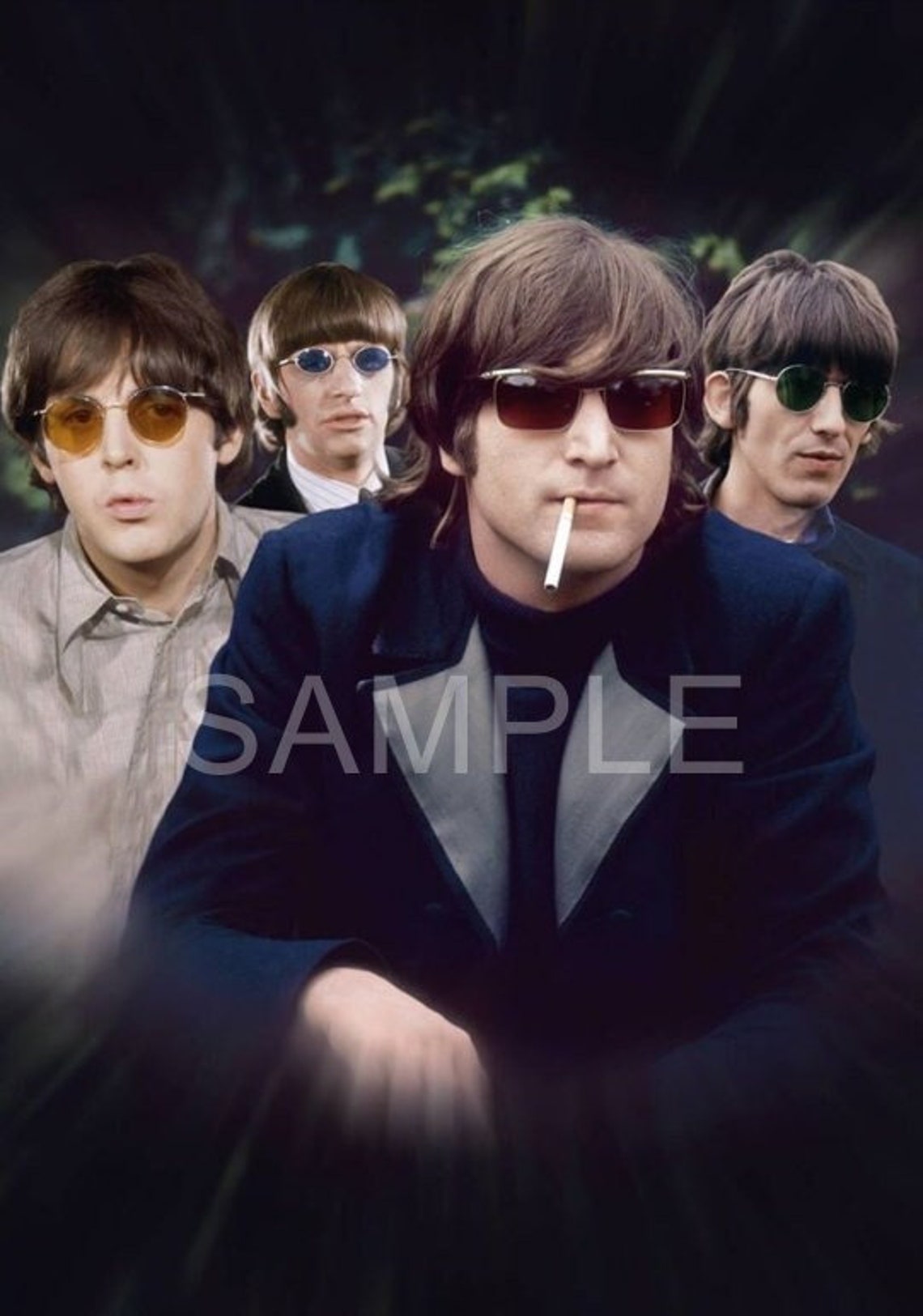 Fabric Art Quilt Block the Beatles Sunglasses Rock & Roll Retro Cotto ...