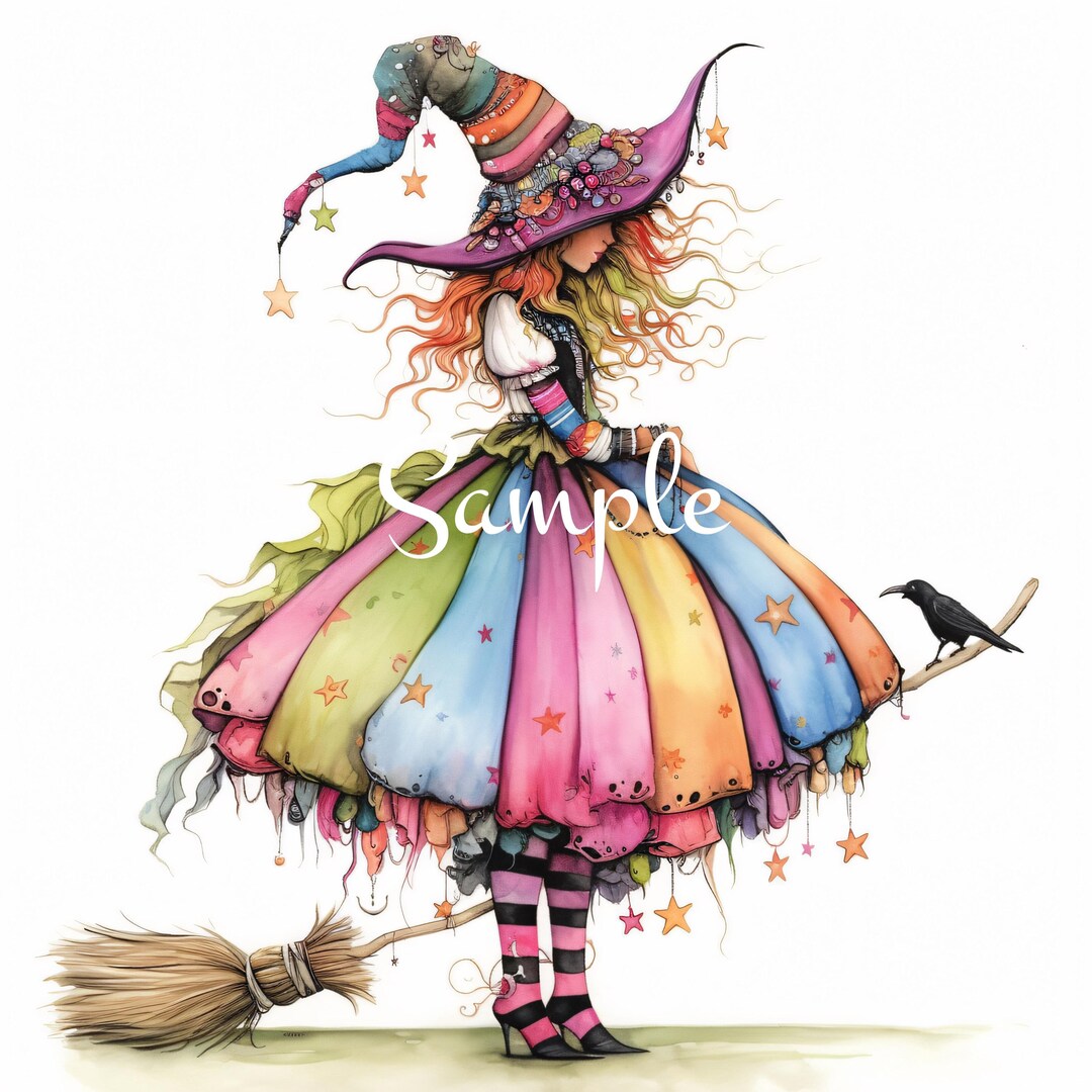 Quirky Witch Fabric Art Quilt Block: Halloween Fantasy Panel (8" X 8 ...