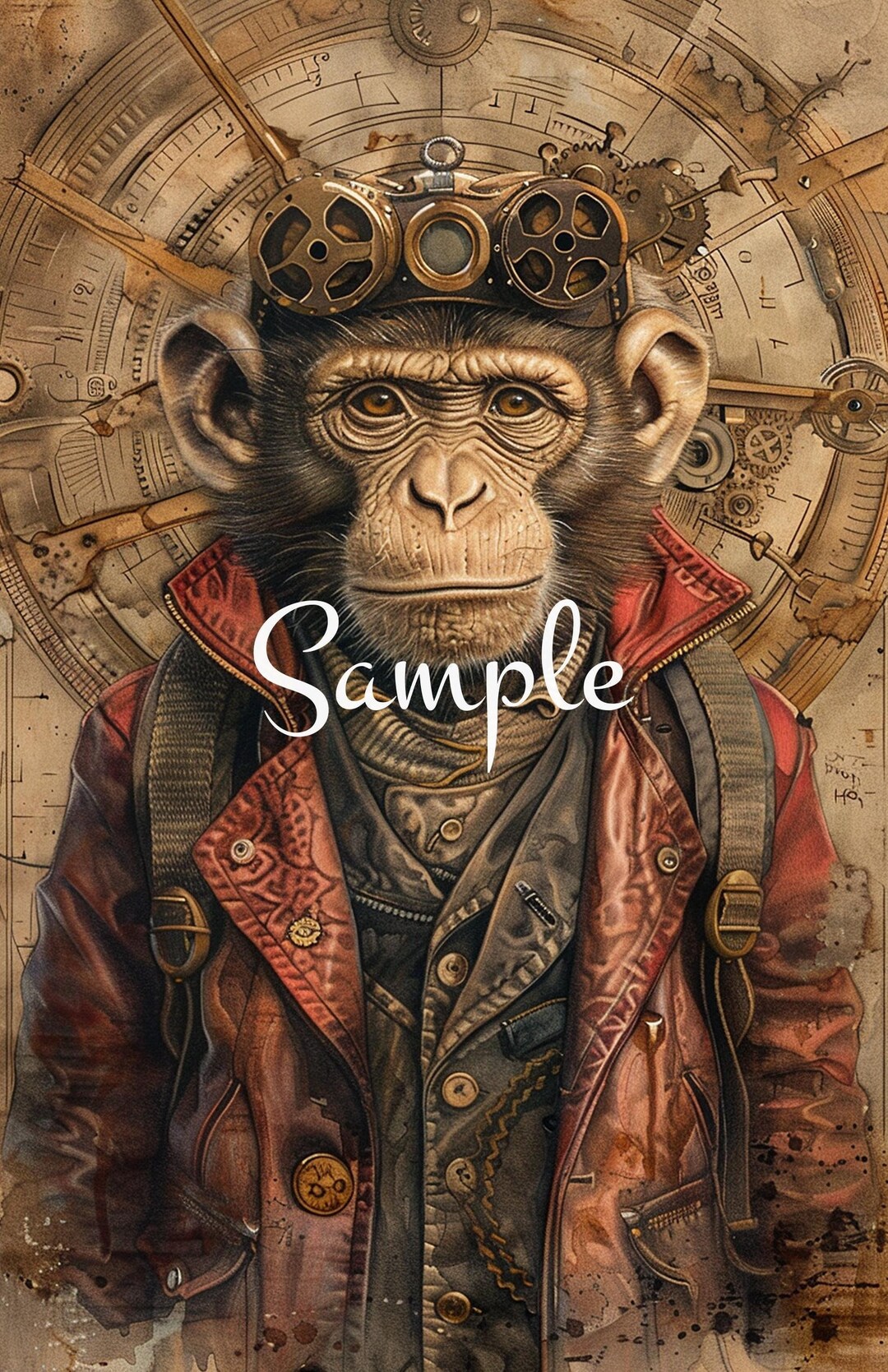 Steampunk Monkey -fabric Quilt Block - Retrofurturistic 100% Cotton - 8 ...