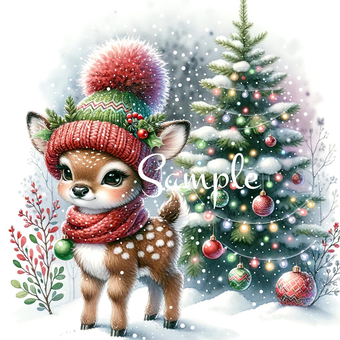 Christmas Fawn Fabric Art Quilt Block: Holiday Reindeer, 100% Cotton (8 ...
