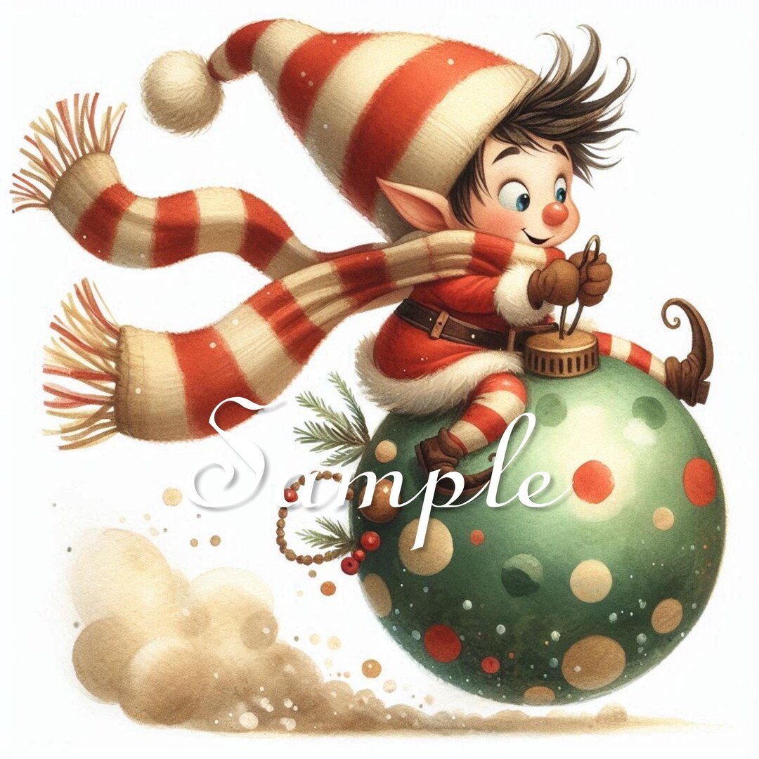 Jolly Elves With Ornaments - Fabric Art Quilt Block - Watercolor- 100% ...