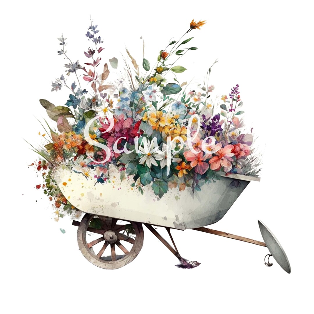 Floral Wheelbarrow - Fabric Quilt Block - 100% Cotton - Etsy